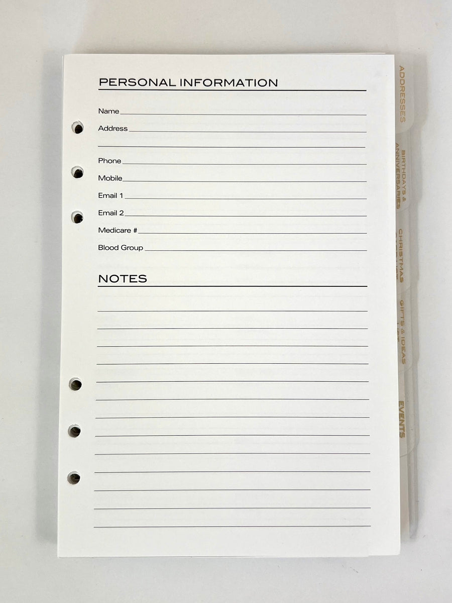Family & Friends Planner Binder REFILL – Ozcorp Cards & Stationery