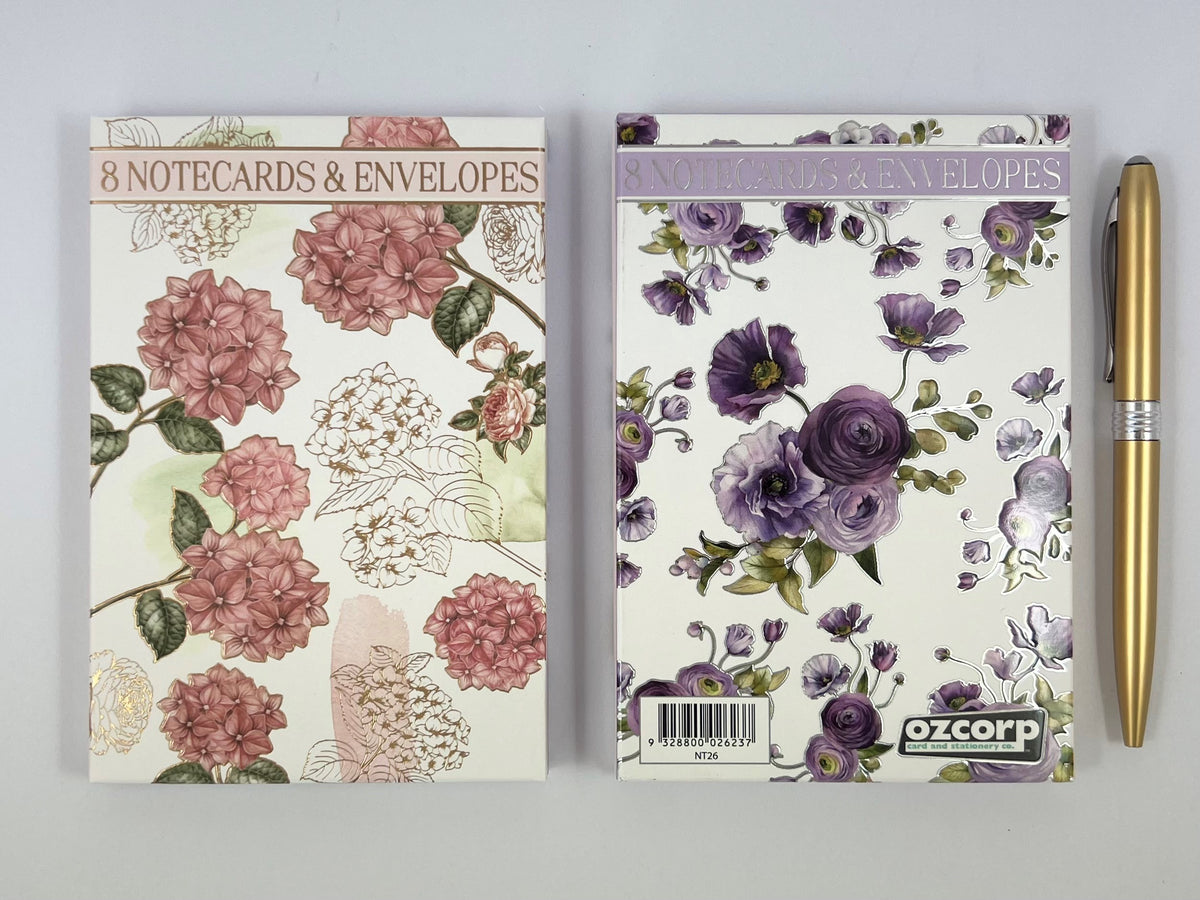 Notelet Set - Purple Poppies & Hydrangeas – Ozcorp Cards & Stationery